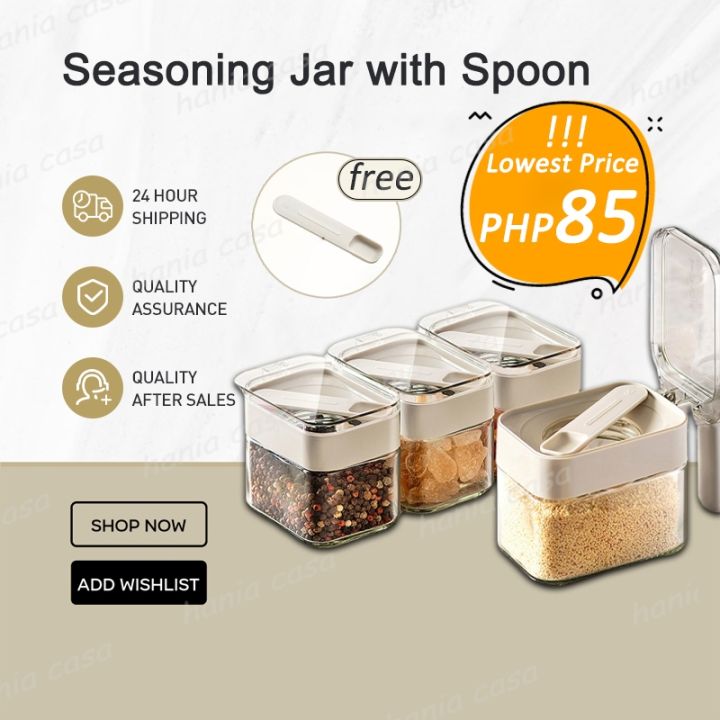Condiment container With Spoon Kitchen Salt MSG Storage Bottle Spoon ...