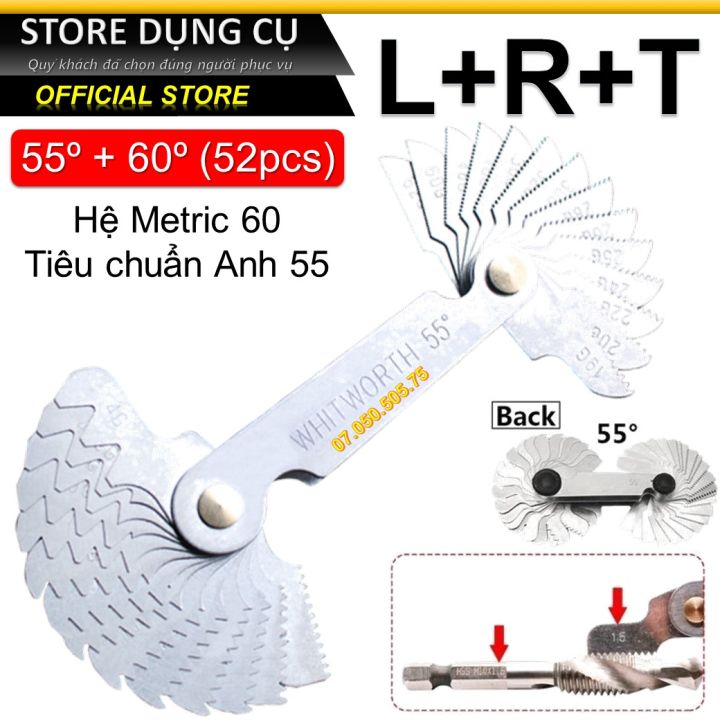 Dưỡng đo ren 52 lá lưỡng hệ 60° 0.25mm-6.0mm và 55° L+R+T Thước đo ren ...