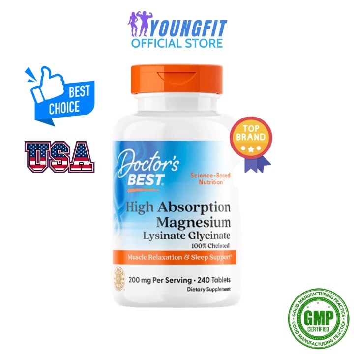 Doctor's Best High Absorption Magnesium 200 mg 240 Tablets (100 mg Per ...