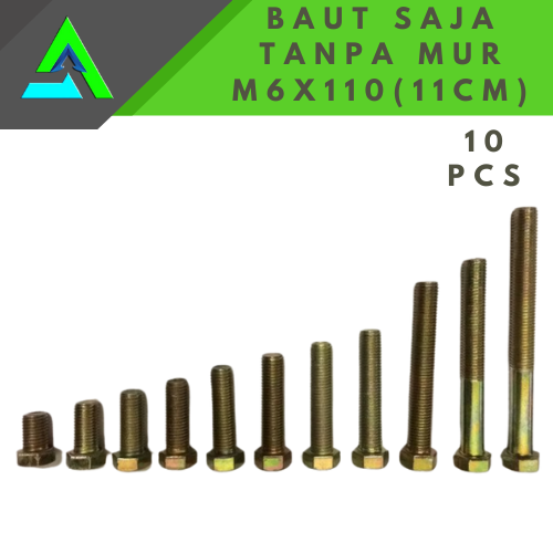 BAUT 10 TANPA MUR ( KUNING ) M6 X 110 ( 11CM ) KUNCI 10 PAKET 10 PCS ...