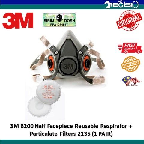 3M Half Facepiece Reusable Respirator 6200/07025(AAD) Medium + 3M 2135 ...