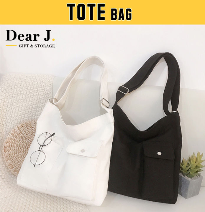 Tote Bag Black or White Color (Dear J) | Lazada Singapore