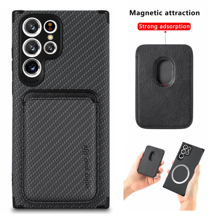 for Magsafe Carbon fiber Leather Case for Samsung Galaxy S24 Ultra S24 Plus S23 Ultra S23 FE S22 ...