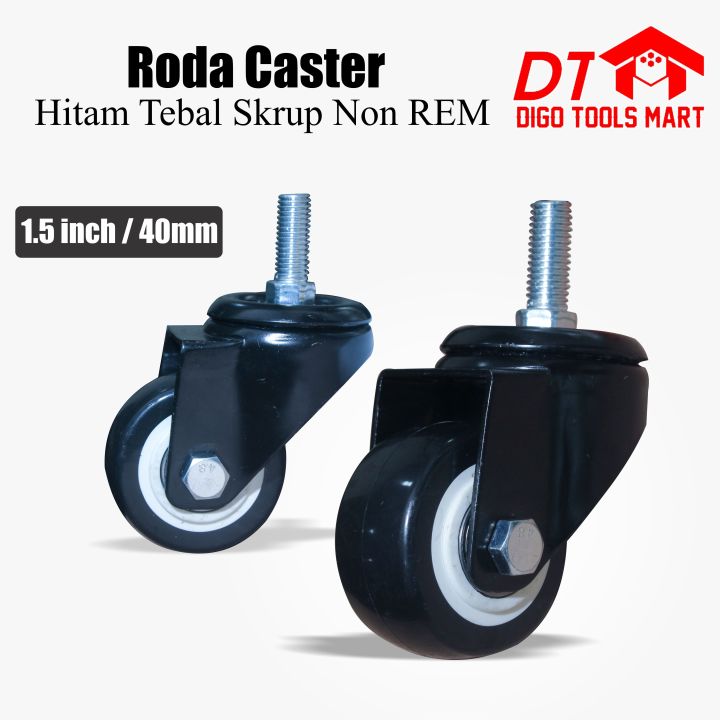 Roda Caster Tebal Hidup Tanpa Rem Hitam Skrup tancap 1.5 inch | Lazada ...