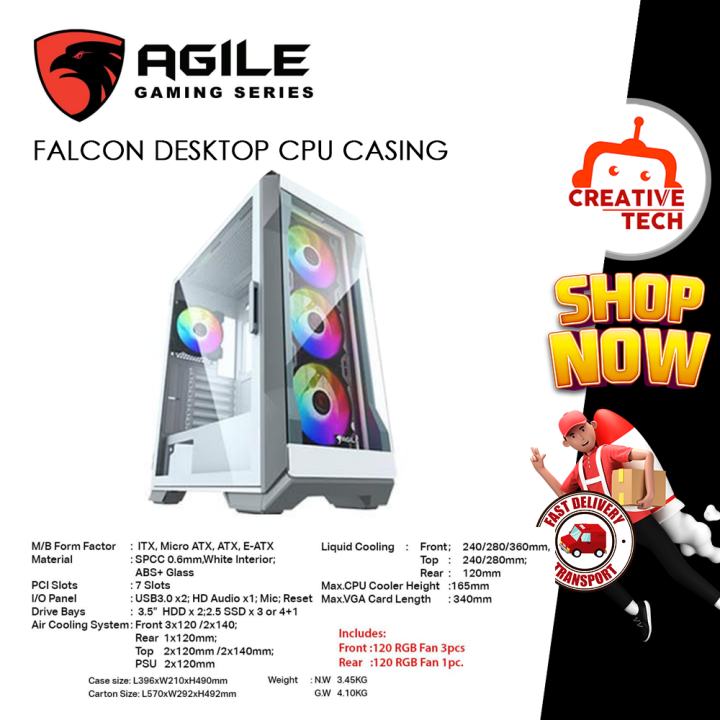 WHITE FALCON DESKTOP CPU CASING AGILE GAMING SERIES (POWER LOGIC ...