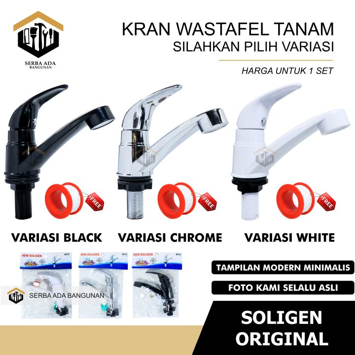 Kran Wastafel Soligen W15 Tanam Keran Air PVC Chrome Putih Ivory Hitam ...