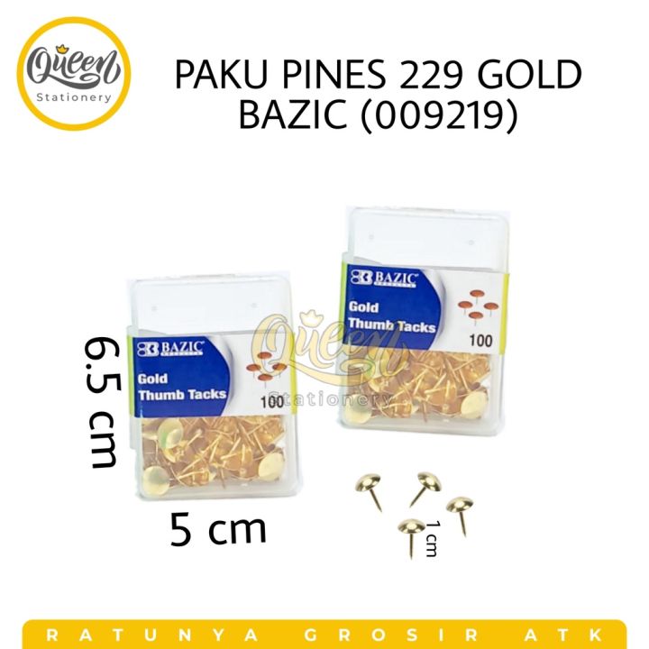 1 KOTAK (100 PCS) PAKU PINES 229 GOLD BAZIC / THUMB TACKS / PINES WARNA ...