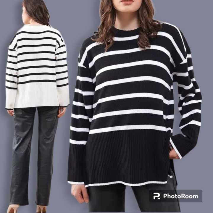 SWEATER RAJUT OVERSIZE ANYA MOTIF GARIS BLASTER | Lazada Indonesia
