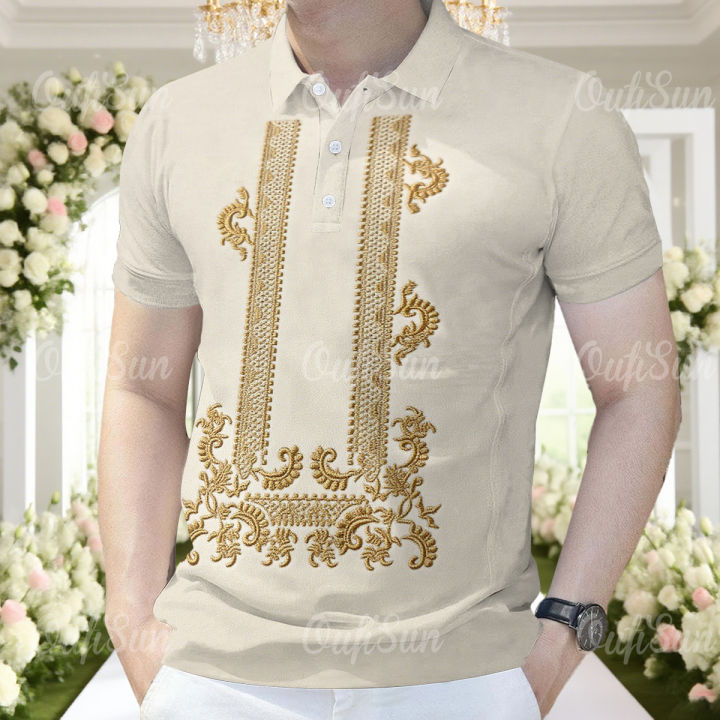 Polo Barong For Men Short Sleeve Vintage Ethnic Shirt Barong Tagalog ...