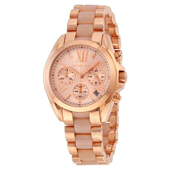 Michael Kors MK Bradshaw Mini Chronograph Rose Dial Rose Gold-tone ...