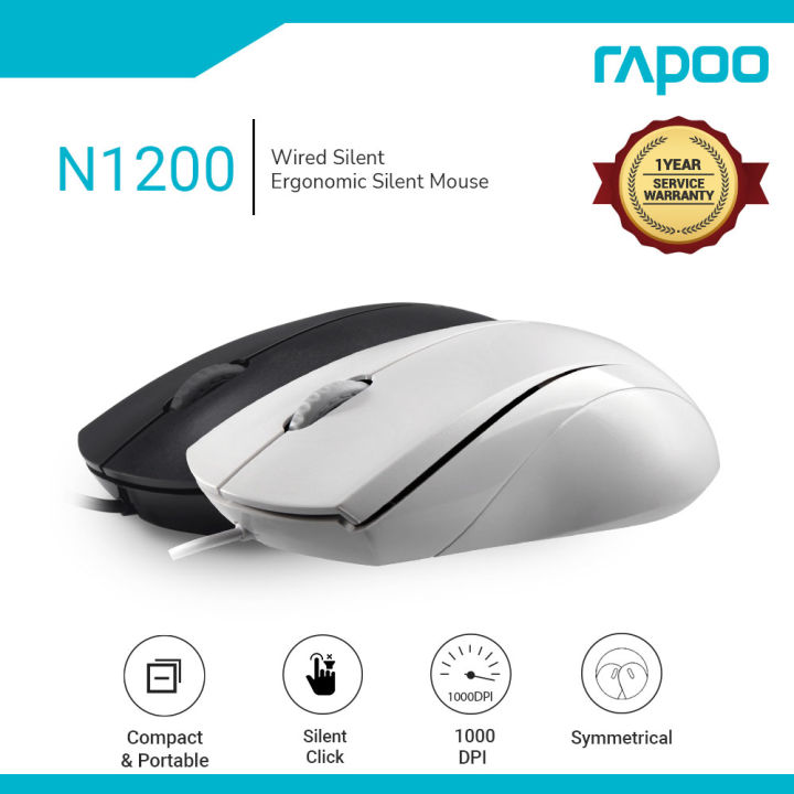 Rapoo N1200 Silent Wired Optical Mouse Anti-slip scroll wheel 1000 DPI ...