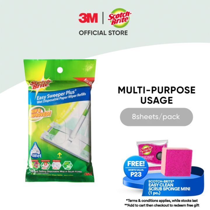 3M™ Scotch-Brite® Easy Sweeper Plus+ Wet Refill 8 sheets/pack | Lazada PH