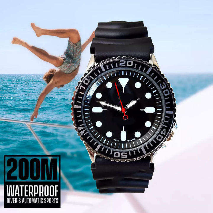 Japan Waterproof Diver's 200m No Date Automatic Hand Movement All Black ...