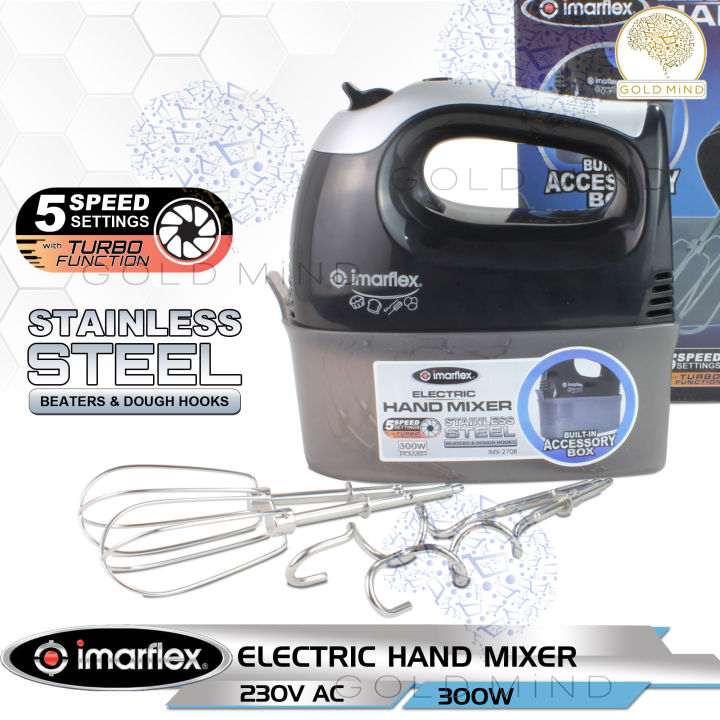 Imarflex Electric Hand Mixer with Built-in Accessory Box; 5 speed ...