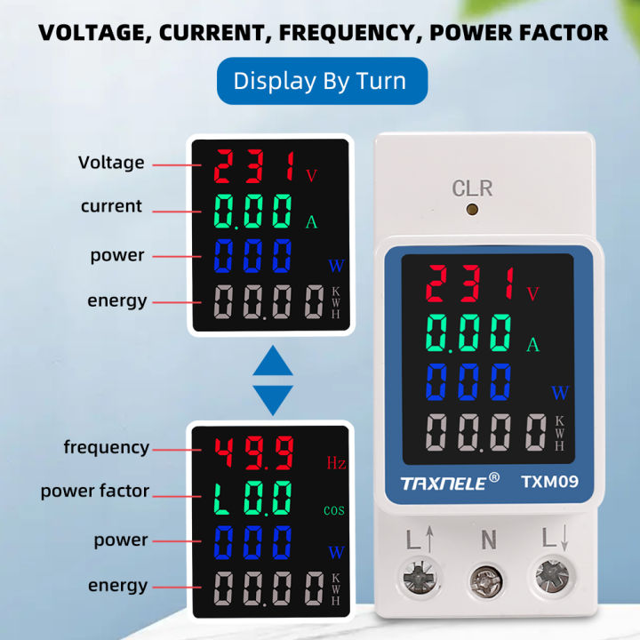 6IN1 AC Monitor 110V 220V 100A Voltage Current Power Factor Active KWH ...