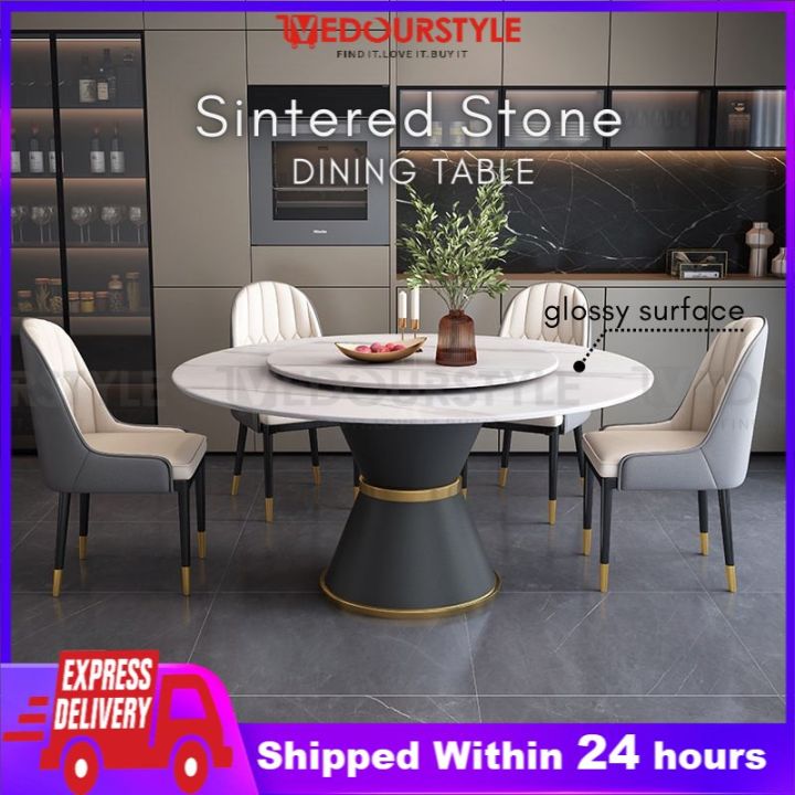 Vedourstyle 7880 Glossy Sintered stone Round Dining table /Ceramic Meja ...