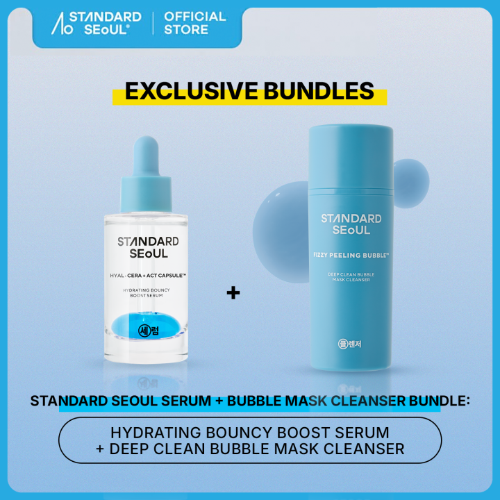 Standard Seoul Serum + Bubblemask Cleanser Bundle: Hydrating Bouncy Boost Serum, Deep Clean ...