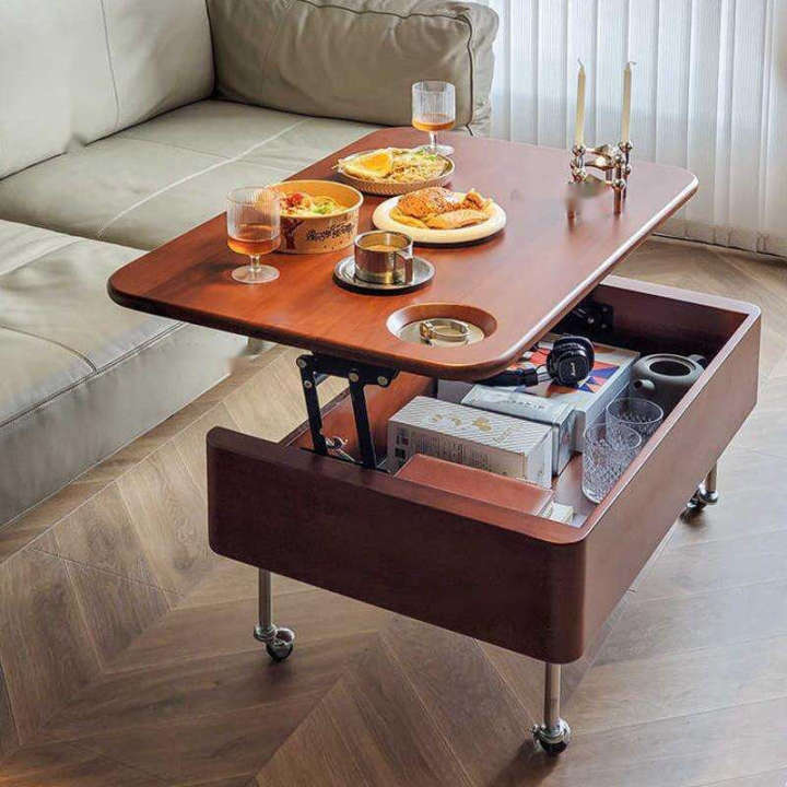 Antique Style Solid Wood Lift Coffee Table Vintage Mobile Folding Multi-Function Storage Living ...