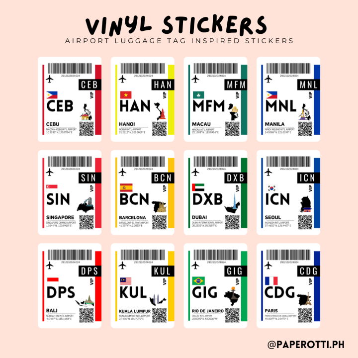 Airport Luggage Tag Inspired Stickers | Waterproof Aquaflask Stickers ...