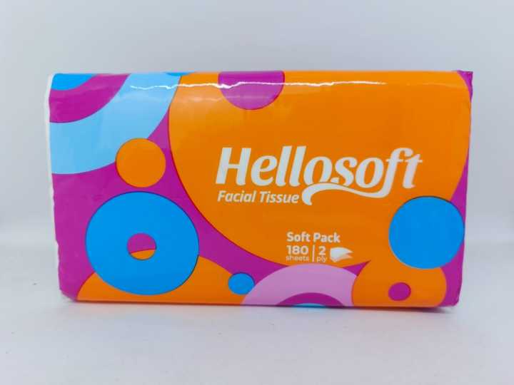 Tissue Facial HELLOSOFT 180 sheets 2 ply Tisu wajah serat alami virgin ...