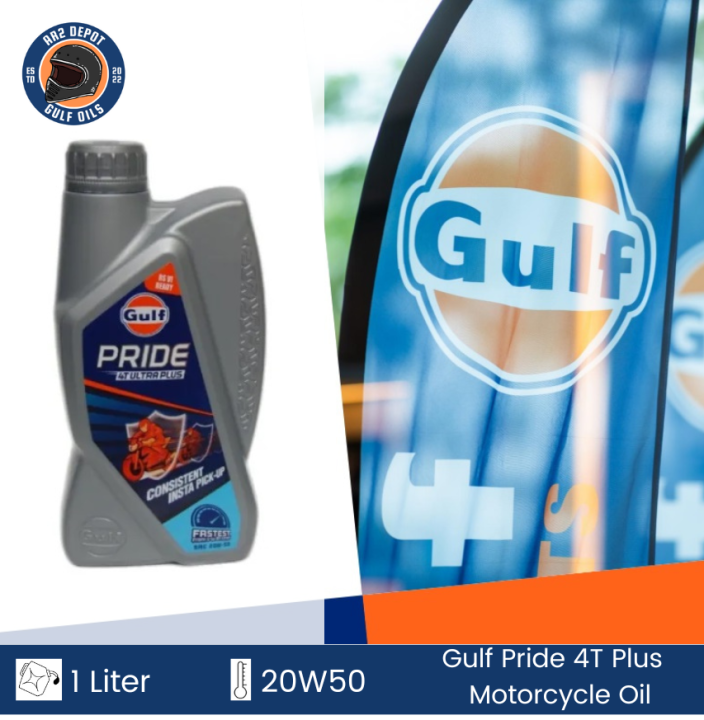GULF PRIDE 4T PLUS 20W-50 1Liter Premium 4-Stroke Motorcycle Engine Oil ...
