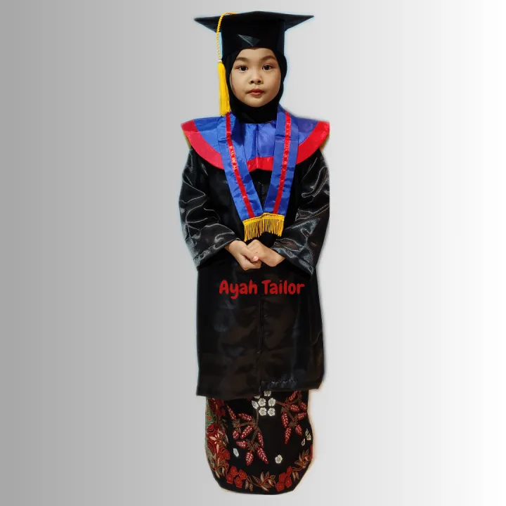 BAJU TOGA JUBAH WISUDA TK PAUD BIRU LIST MERAH | Lazada Indonesia