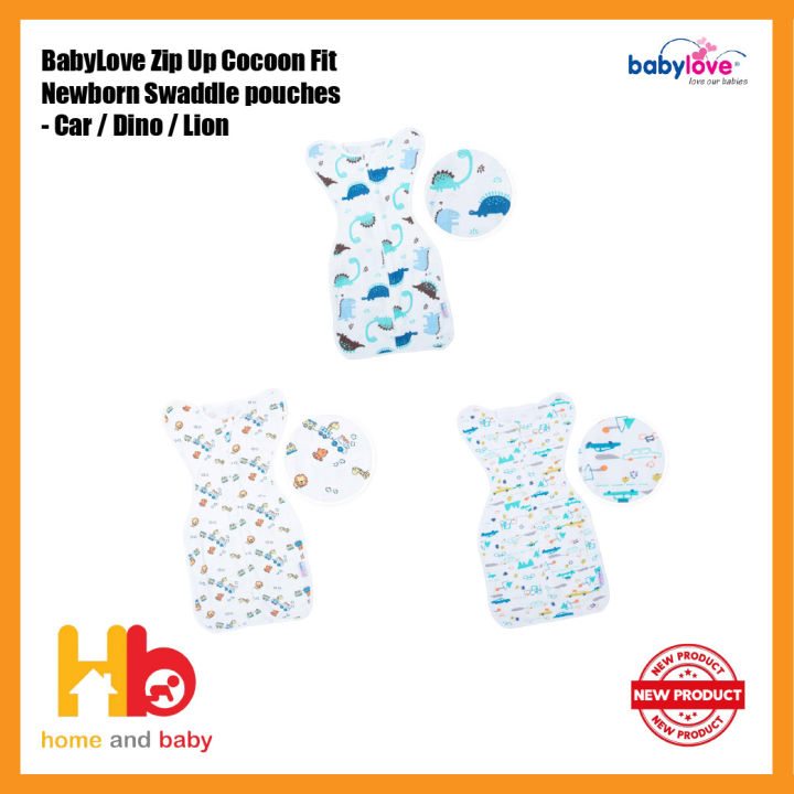 BabyLove Zip Up Cocoon Fit Newborn Swaddle pouches - Car / Dino / Lion ...