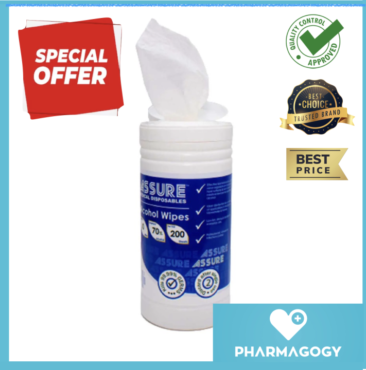 ASSURE IPA Alcohol Wipes Tub / Bottle [70% Isopropyl Alcohol], 20cm x ...