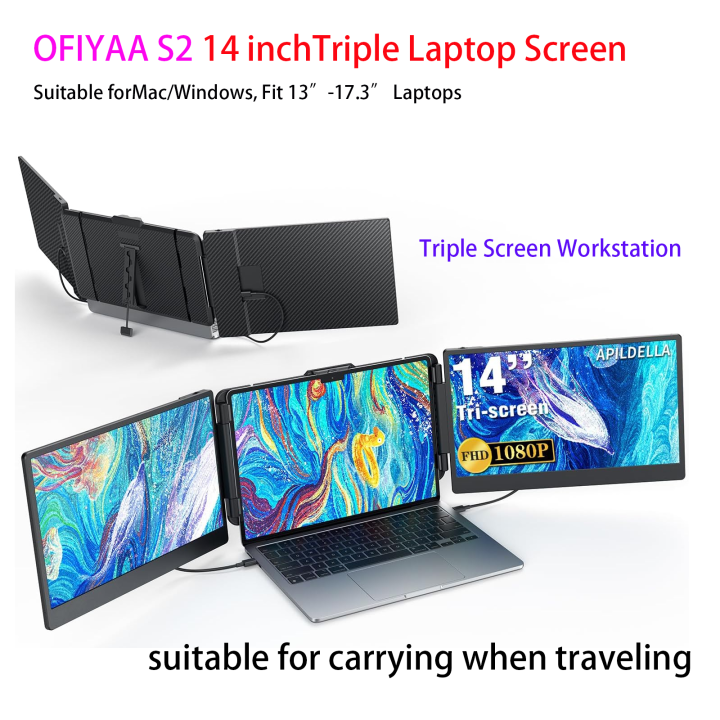 Real and effective OFIYAA S2 14’’ Triple Laptop Screen Extender, 1080P ...