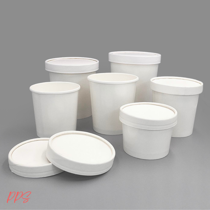 50pcs Paper Ice Cream Pint White with Paper Lid Ice Cream Tub 8oz/12oz ...