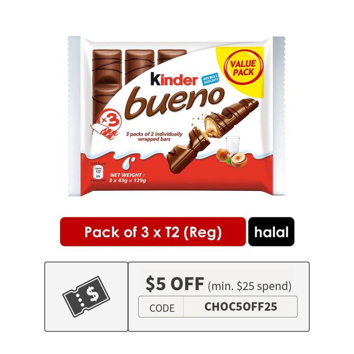 Kinder Bueno Chocolate Wafer Flow Pack T2 x 3 | Lazada Singapore