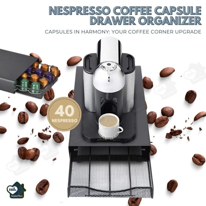 MK HomeFlow 40 Nespresso Capsule Stainless Steel Coffee Pod Drawer & Kitchen Countertop ...