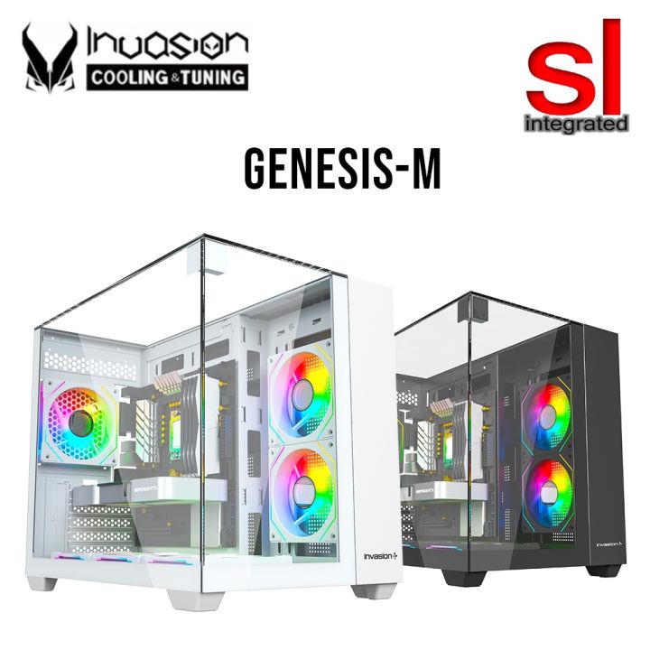 Invasion Genesis-M Tempered Glass M-ATX Gaming Case - Black/White (With ...