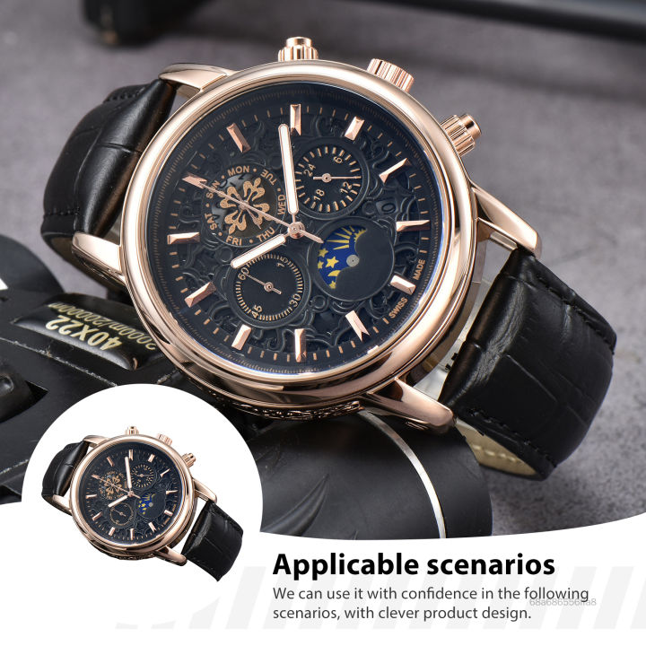 Men's Classic Chronograph Watch Luxury Men's Moon Phase Calendar ...