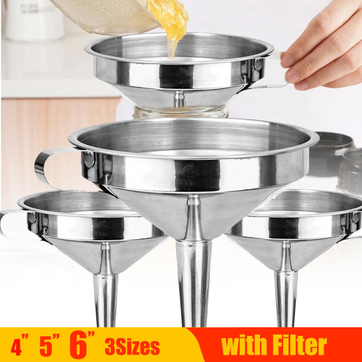 4” 5” 6” /12.8CM 15CM 17CM 304 Stainless Steel Filter Funnel Oil Fluid Filter Funnel ...