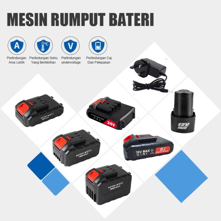 Mesin Rumput Bateri Battery Charger Grass Cutter Blade Spare Parts ...