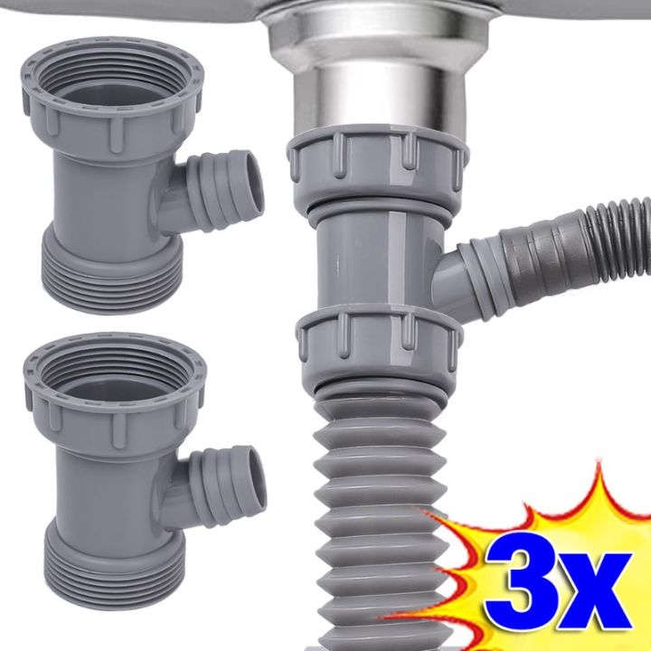 YESPERY 1/2/3pcs Kitchen Sink Drain Pipe Adapter Y Shaped Basin Sewer ...