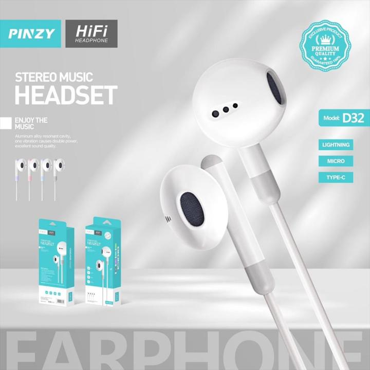STEREO EARPHONE PINZY D32 HIFI Sound Tipe-C Jack With Microphone ...