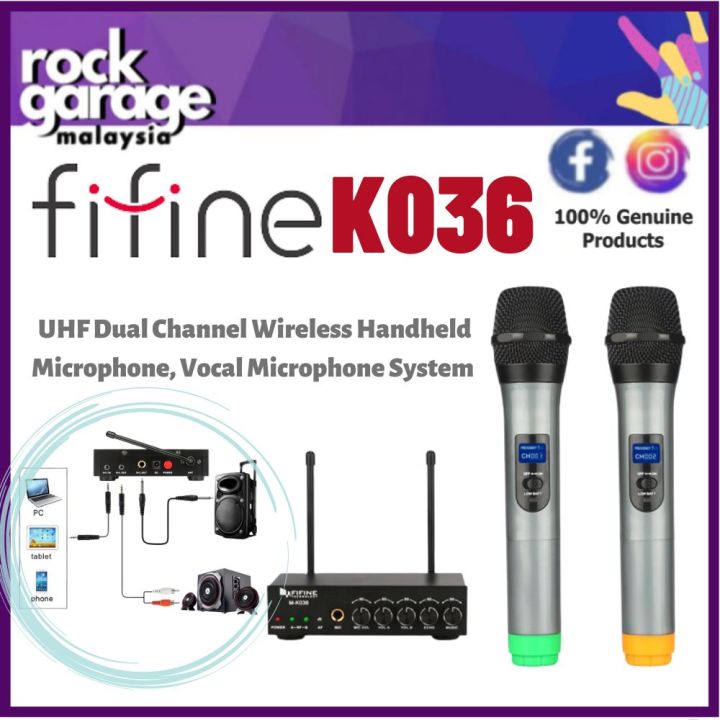 FIFINE K036 UHF Dual Channel Wireless Handheld Microphone, Vocal Microphone System (K-036) | Lazada