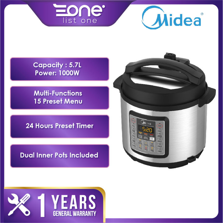 Midea 5.7L Pressure Cooker MY-D6007SS2 With Dual Inner Pots | Lazada
