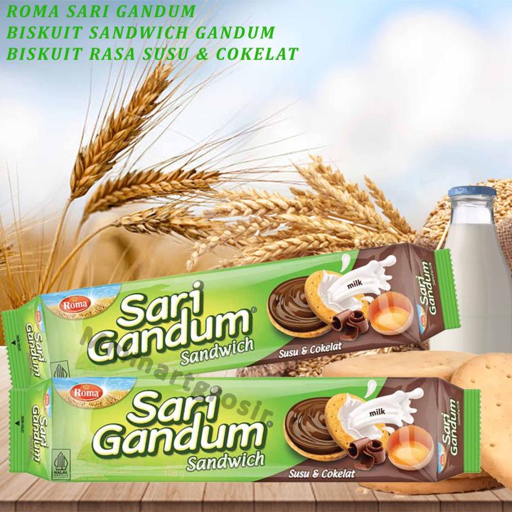 Roma Sari Gandum / Biskuit Sandwich Gandum / Biskuit Rasa Susu & Coklat ...