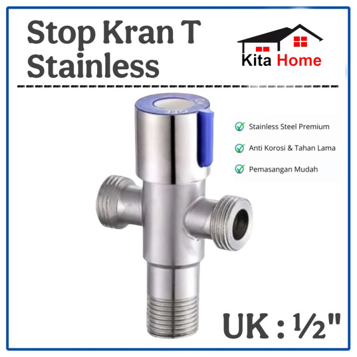 Stop kran double Putar Stainless SUS 304 / Stop Keran double Cabang T ...