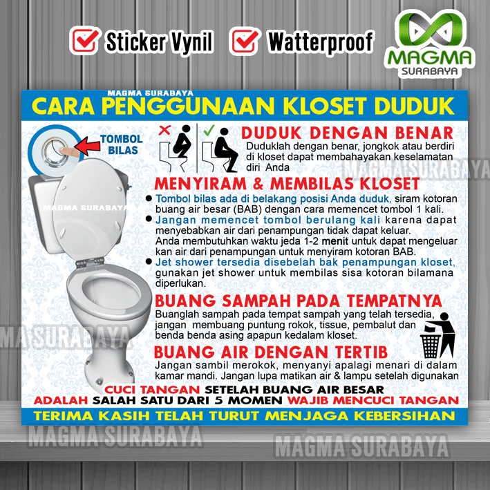 Stiker Cara penggunaan Kloset Duduk - jagalah kebersihan - toilet ...
