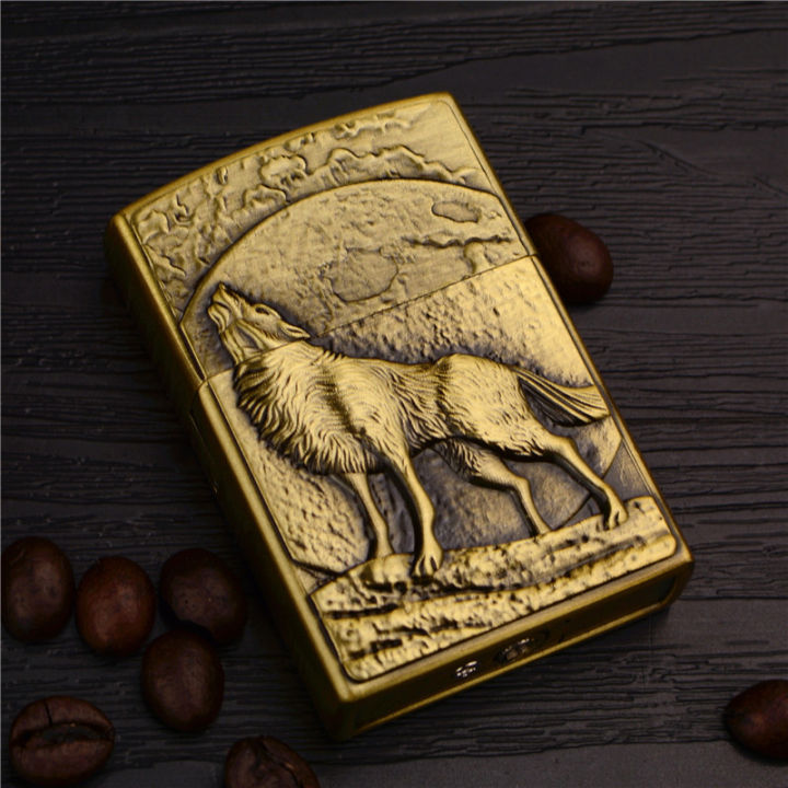 Wolf Metal Alloy Pocket Lighter Open-flame Refillable Handy Lighter ...