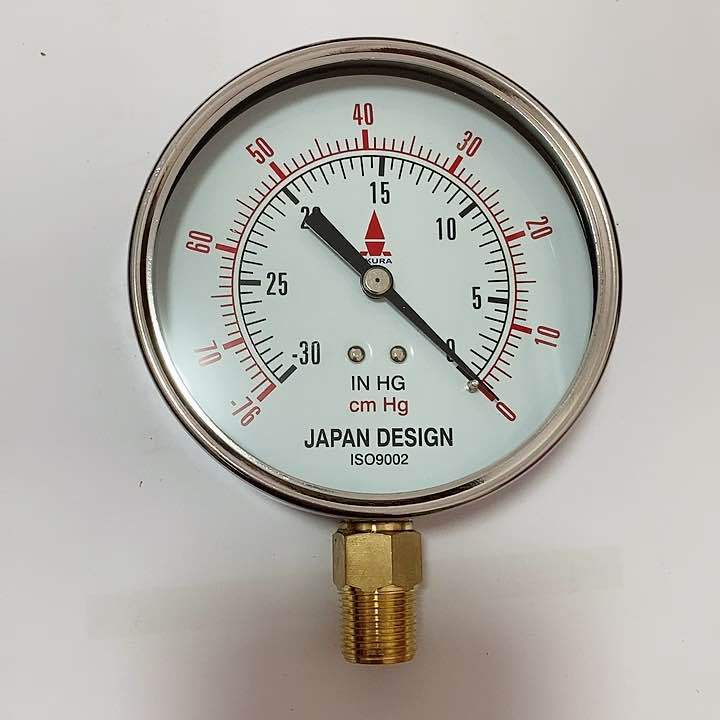 OKURA Vacuum gauge 4" -30 INHG dry type เกจสูญญากาศแบบแห้ง ขนาด 4 นิ้ว แรงดัน -30 inhg (-76 cmhg ...