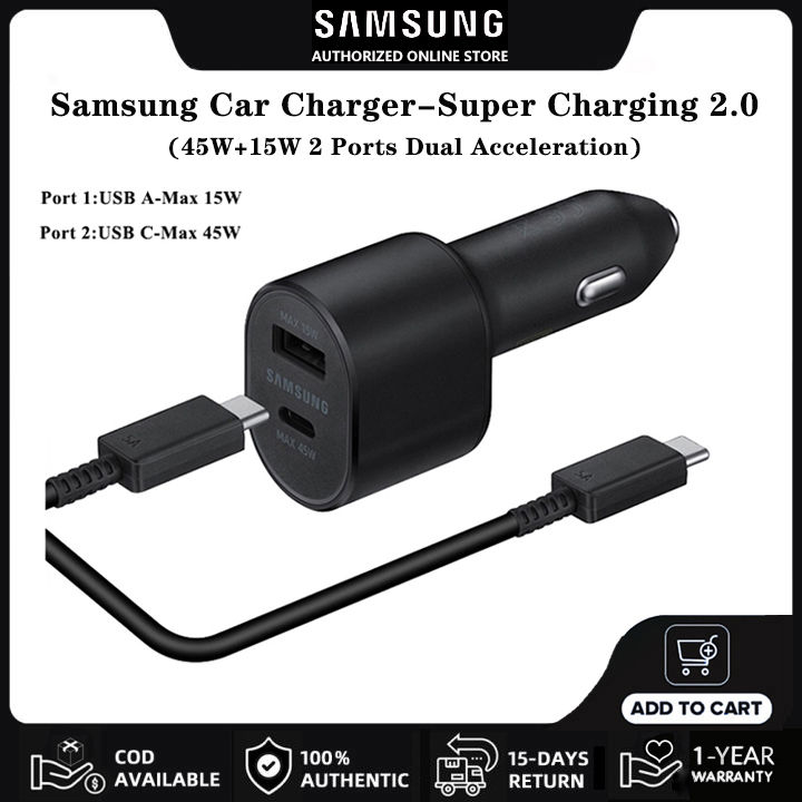 Samsung Car Charger Adapter Type C 5A Cable Original 45W+15W 2 Ports ...