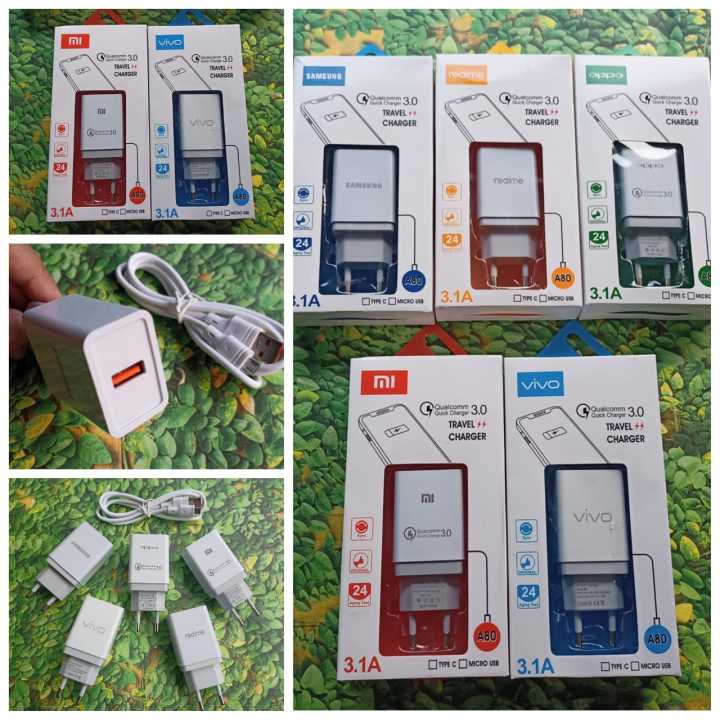 Charger Hp Android 3.1A 1USB Model A80 Casan 3.1A 1USB Kabel Usb Micro ...