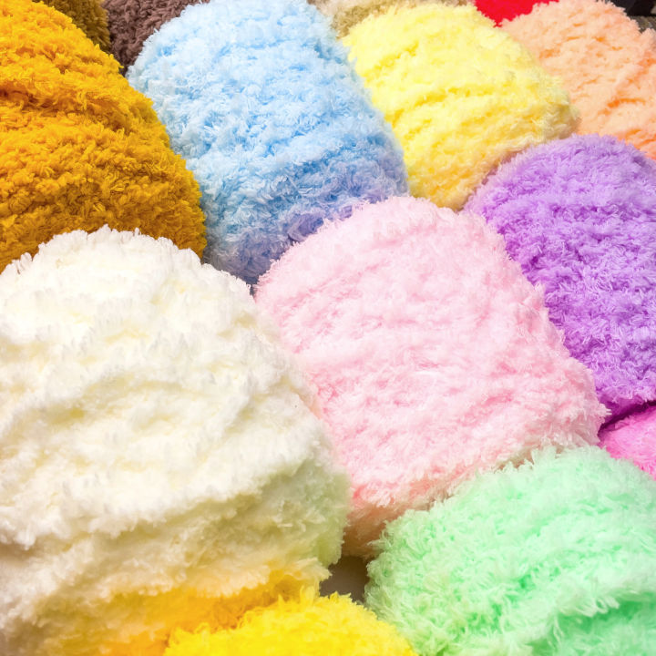 Coral Fleece Fluffy Yarn Polyester Super Bulky Yarn (approx. 100g ...