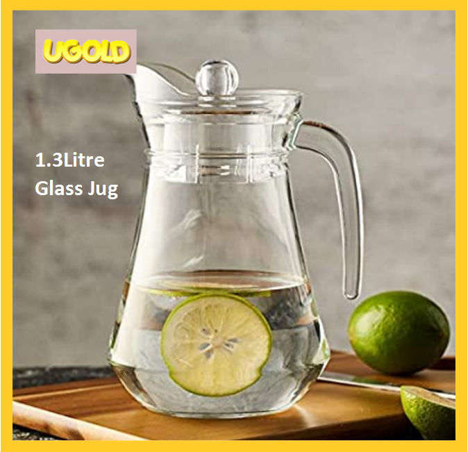 1.3 Litre Glass Jug | Transparent Drinking Glass Serving Jug With Lid ...