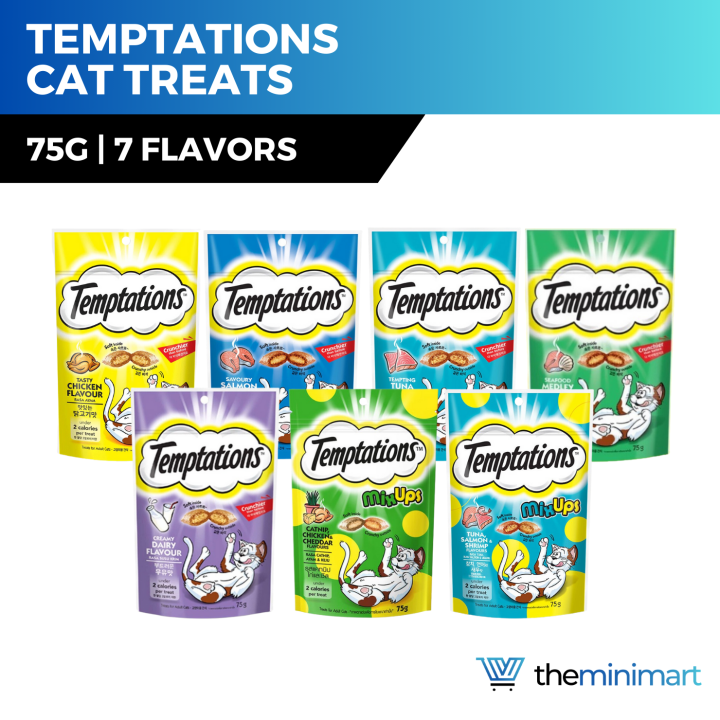 Temptations Cat Treats 75g - Savoury Salmon / Tasty Chicken / Tempting ...
